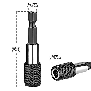 DEKOPRO 2 Pieces Quick Release Bit Holder Magnetic 1/4" Hex Shank Drill Bit Extension for Screwdriver Bits Nuts Drills drill bit extension,60MM Length