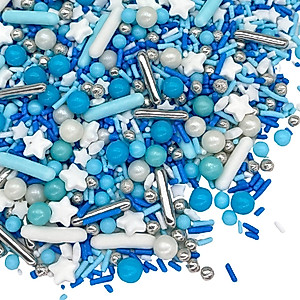 Manvscakes Sprinkles- Edible Cake and Cupcake Sprinkles with Assorted Shapes and Sizes for Parties, Metallic Sprinkle Mix for Cookies, Ice Cream, Cake and Cupcake Decorating, 4 oz, Blue sprinkles