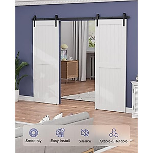 ZEKOO 9 FT Barn Door Hardware Kit for Cabinet Closet, Sliding Door Hardware for Double Barn Door, Heavy Duty Black Barn Door Track with Steel Hanger, Slide Smoothly Quietly, Easy Install