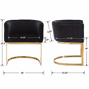 LZAREAL Upholstered Comfy Dining Chairs Set of 2 Kitchen and Dining Room Chairs with Arms Mid Century Modern Dining Chair with Gold Metal Legs for Dining Room Restaurant Cafe Living Room, Velvet Black