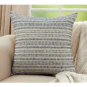 SARO LIFESTYLE Celeste Collection Woven Line Throw Pillow With Poly Filling, 22" x 22", Blue