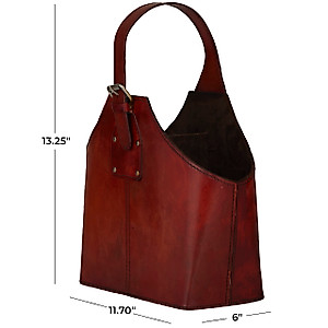 Deco 79 Leather 2 Bottle Wine Holder with Carrying Handle, 12" x 6" x 13", Red