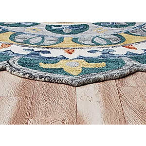 LR Home 4ft Round Indoor Natural Wool Area Rug for Home Decor | Carpet for Bedroom, Living Room, entryway, playroom | Hand Tufted Modern Farmhouse Boho Area Rug for Room Decor | Multi/Teal/Yellow
