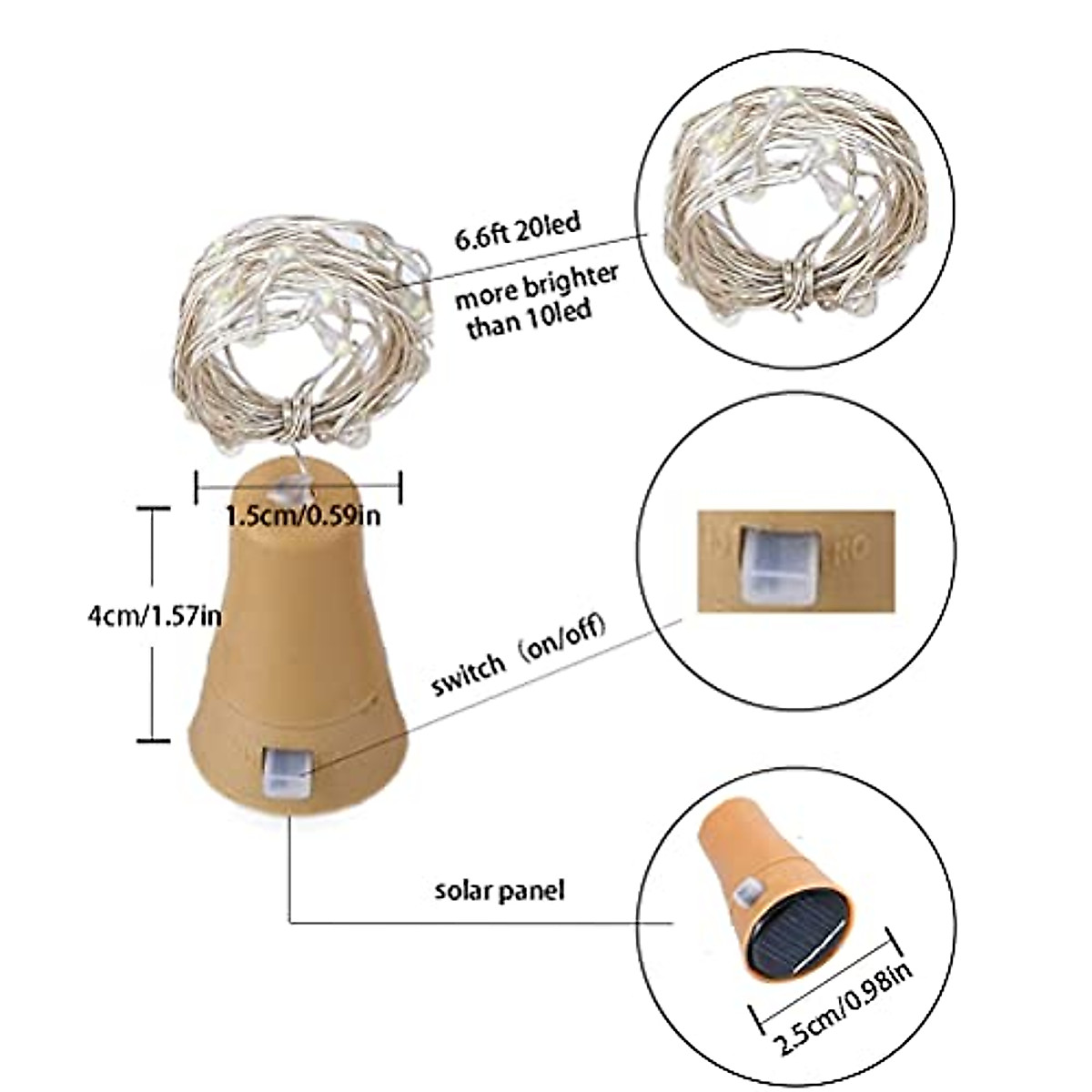 Rockabyee 8 Pack Solar Bottle Lights, 20 Led Cork String Lights, Outdoor Waterproof Fairy Lights for Party Wedding Festival Garden Patio Lawn Warm White