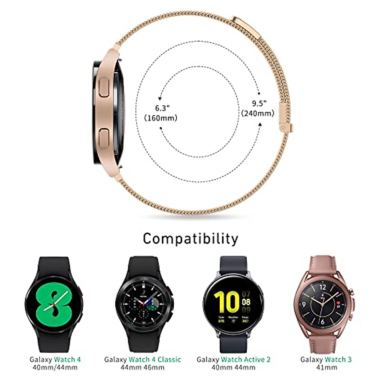 Meliya Metal Band Compatible with Samsung Galaxy Watch 7 Band 40mm 44mm, Galaxy Watch FE Bands 40mm, 20mm Stainless Steel Replacement Strap for Galaxy Watch 7 Band Women Men (Rose Gold 02)