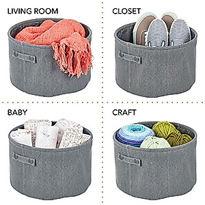mDesign Soft Cotton Fabric Bathroom Storage Bin with Handles - Organizer for Towels, Toilet Paper Rolls - for Closets, Cabinets, Shelves - Textured Weave - Charcoal Gray