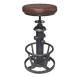 Topower American Antique Industrial Round Bottom Adjustable Height Cafe Coffee Retro Vintage Stylish Water Pipe Design Pub Kitchen Bar Stool (Silver, PU Leather Top)