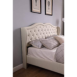 Home Life Premiere Curved Classics Cloth Light Beige Linen 51" Tall Headboard Platform Bed with Slats Full - 019