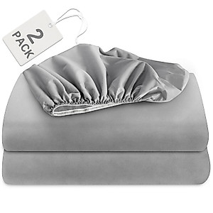 Biloban Twin Fitted Sheet 2 Pack, Twin Bedding Fitted Sheets Only with Deep Pocket up to 14", Bottom Sheet, Shrinkage & Stain Resistant Bed Sheets, Wrinkle Free & Easy Care, Grey