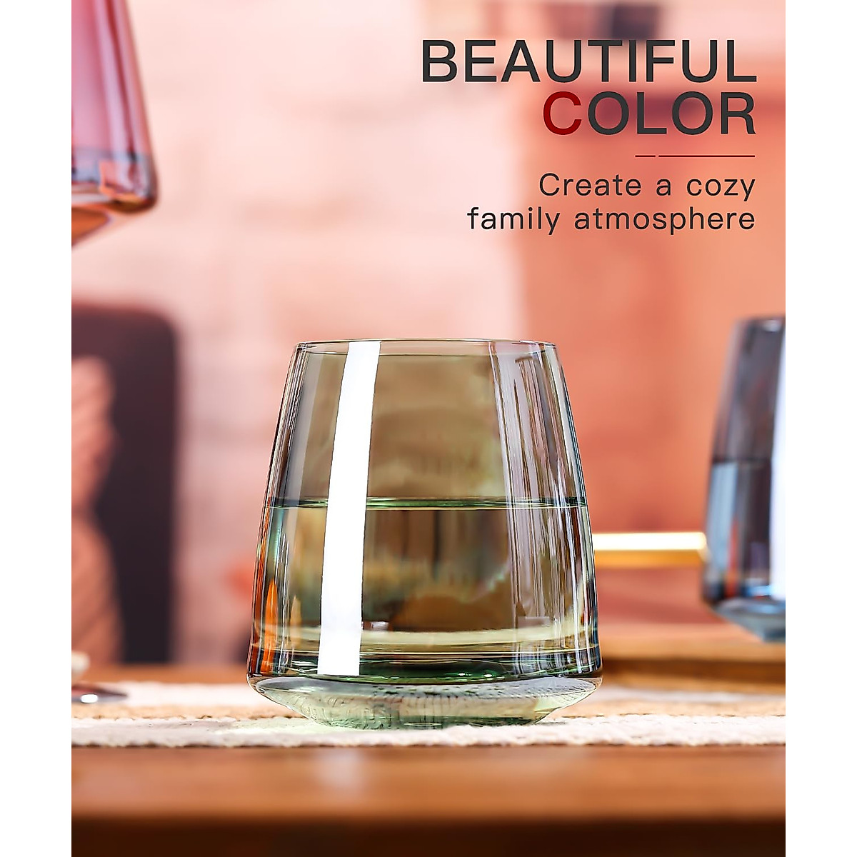 comfit Stemless Colored Wine Glasses Set of 6-15oz Colorful Wine Glasses,Perfect Red Wine Glass Stemware for Wine Lover in Mothers Day Gifts,Party