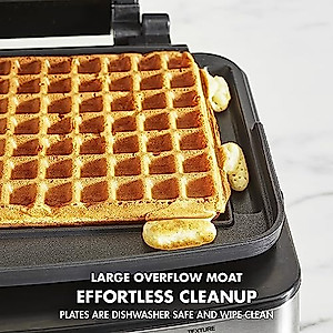 GreenPan Elite 2-Square Belgian & Classic Waffle Iron, Healthy Ceramic Nonstick Aluminum Dishwasher Safe Plates, Adjustable Shade/Crunch Controls, Wont Overflow, Easy Cleanup Breakfast, Black