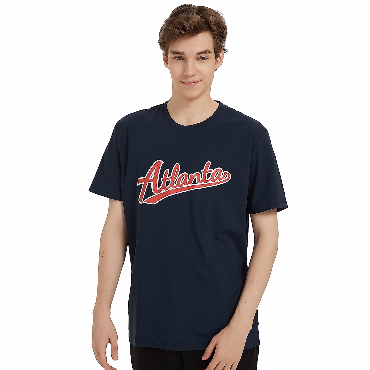 Mens Atlanta Classic Baseball Crew Neck Tee T-Shirt (Men, L, Atlanta Navy)