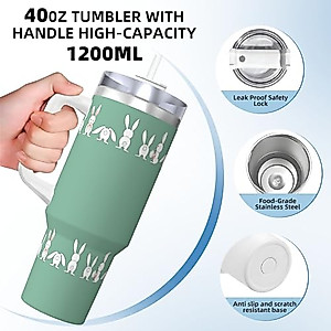 HULIBIN Easter Bunny Print Double Deck Stainless Steel Travel Coffee Cup With Lid 40 Oz Ice Bully Cup