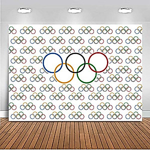 7x5ft Olympic Sport Backdrop Olympic Rings International Banner Photography Backdrops Countries for Classroom Garden Grand Opening Sports Clubs Party Events Decorations Photo Background Vinyl