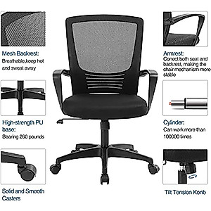 ANACCI Office Chair, Desk Chair with Rocking Back, Mid-Back Mesh Computer Chair with Adjustable Height, Drafting Chair Home Office