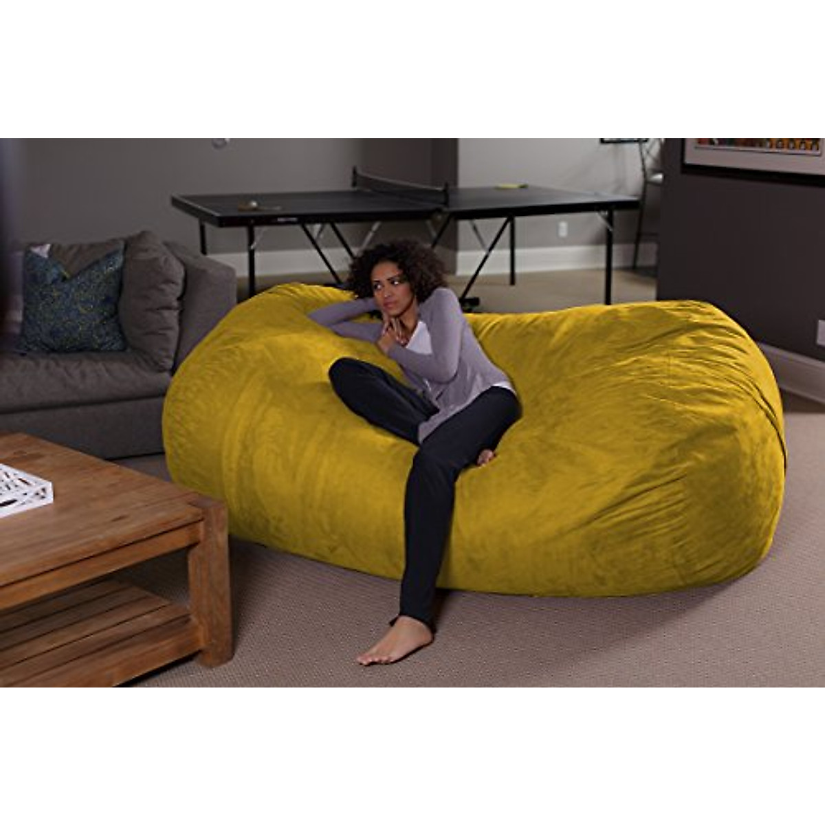Sofa Sack Bean Bag Lounger - Plush Bean Bag Sofas with Super Soft Microsuede Cover - XL Memory Foam Stuffed Lounger Chairs for Kids, Adults, Couples - Jumbo Bean Bag Chair Furniture - Lemon 7.5'