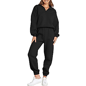 ANRABESS Women's Oversized Long Sleeve Lounge Sets Casual Top and Pants 2 Piece Outfits Sweatsuit with Pockets Black Ci776-hei-S