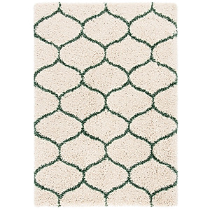 SAFAVIEH Hudson Shag Collection Area Rug - 5'3" x 7'6", Ivory & Green, Modern Ogee Trellis Design, Non-Shedding & Easy Care, 2-inch Thick Ideal for High Traffic Areas in Living Room, Bedroom (SGH280H)