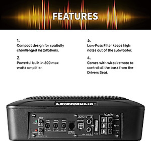 LEIGESAUDIO 800 Watt Compact Powered Subwoofer for Cars - 10" Slim Under-Seat Subwoofers, Remote Subwoofer Contorl for Vehicles Needing Bass with Limited Space, Bulit in Amplifier for Car Boat RV ATV