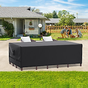 Patio Furniture Covers, Gorpche Outdoor Furniture Covers Waterproof, Tear-Resistant Patio Table and Chair Set Cover with Upgraded Fastener Windproof Buckle Straps, Heavy Duty, 108"L× 82"W× 28"H, Black