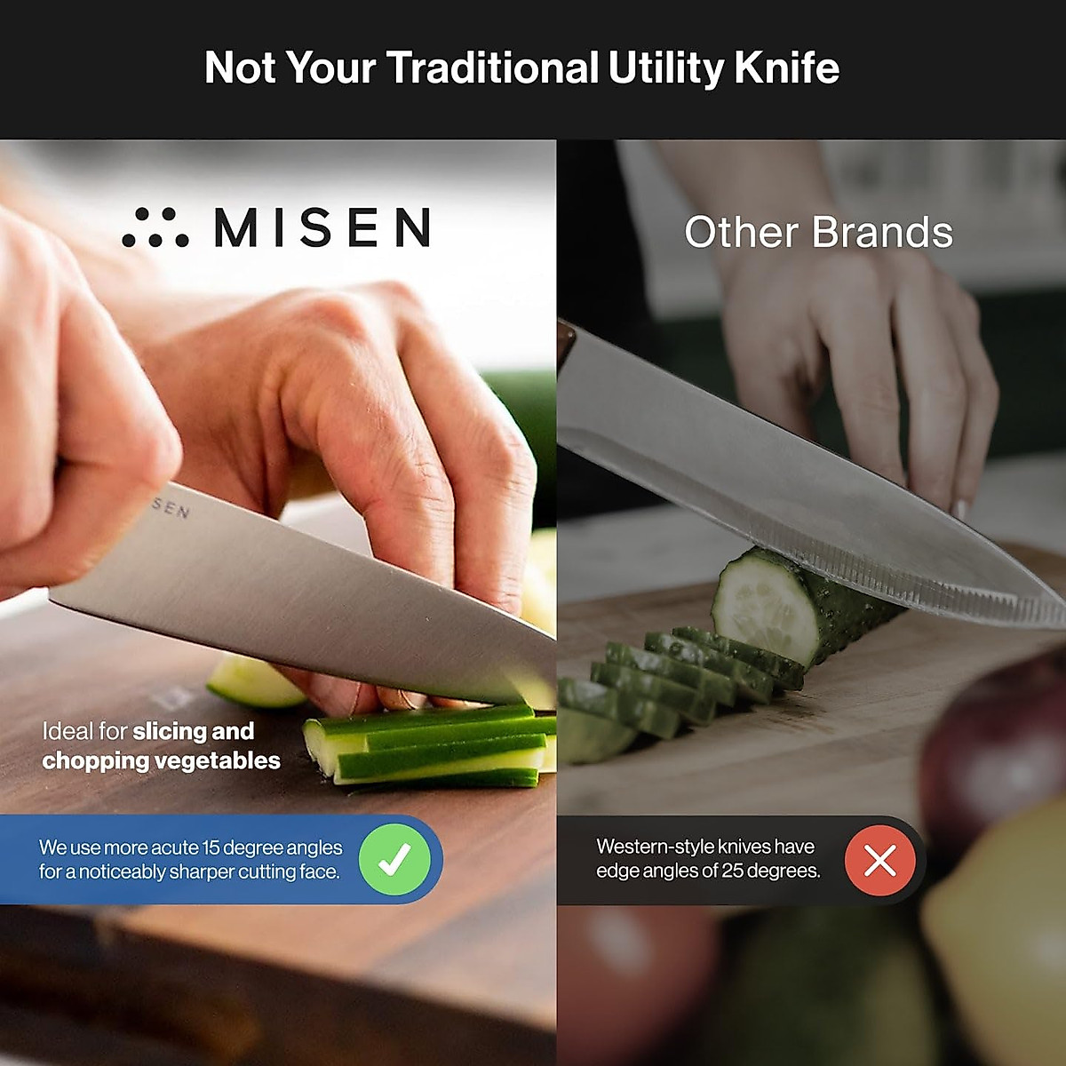 Misen 5.5 Inch Utility Knife - High Carbon Stainless Steel Kitchen Knife for Chopping & Slicing - Ergonomic Design for Culinary & Professional Chefs - Black