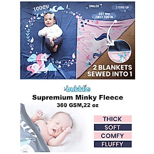 Baby Monthly Milestone Blanket Girl | Markers and Headband Included | Gift-Ready Box | Premium Ultra Soft Warm Minky Fleece | Large 40X60 Thick Newborn Photography Props Backdrop |Shower Gifts-Idea