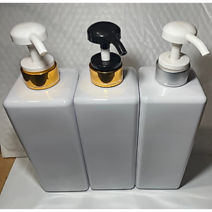 White Opaque Bottle with Gold White Head Empty Plastic Pump Bottles Square Shampoo Bottle Conditioner Soap Lotion Refillable, BPA Free for Body Wash, Moisturizer, Liquid Hand Soap, Set of 3