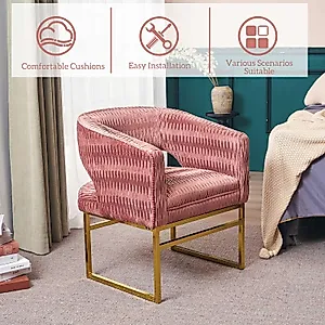 MOJAY Modern Accent Chair,Comfy Velvet Upholstered Hollow Backrest Barrel Chair Single Sofa Reading Chair with Golden Metal Base for Living Room Bedroom Vanity Room