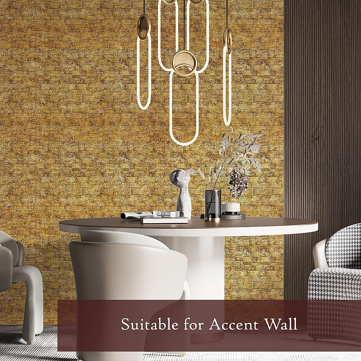 Gold Peel and Stick Wallpaper (15.7" x 118", Gold) Removable Textured Metallic Contact Paper Accent Home Décor for Apartments Cabinet Drawer Bookshelf Upcycling Furniture