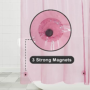Shower Curtain Liner - Premium Clear Pink PEVA Shower Liner with 3 Magnets and Metal Grommets, Waterproof Lightweight Plastic Standard Size Shower Curtains for Bathroom - Translucent Pink