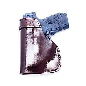 OUTBAGS USA LS2SHIELDX (Brown-Right) Full Grain Heavy Leather IWB Conceal Carry Gun Holster for Smith & Wesson M&P Shield 9mm / 40 S&W with Crimson Trace Laser. Handcrafted in USA.