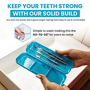 Dental Tools, Dental Pick for Teeth Cleaning - Dental tools to remove plaque and tartar - Dentist Instrument Set for Teeth Cleaning - Stainless Steel Scraper and Mouth Mirror for Calculus (Aqua)