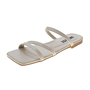 Women's Square Head Pullover Flat Bottom Thin Belt Roman Sandal Slippers for Women Before Christmas (White, 6.5)