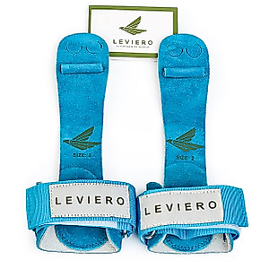 LEVIERO Gymnastics Grips Set Narrow Nippers, Grips for Gymnastics Girls, Dowel Grips with Soft Leather, Hook and Loop Wrist Straps, and Adjustable Finger Holes, for All Ages - (Aqua, 1)