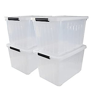 Uumitty 4-Pack 70 Quart Storage Boxes, Plastic Storage Latch Bin with Wheels, Clear