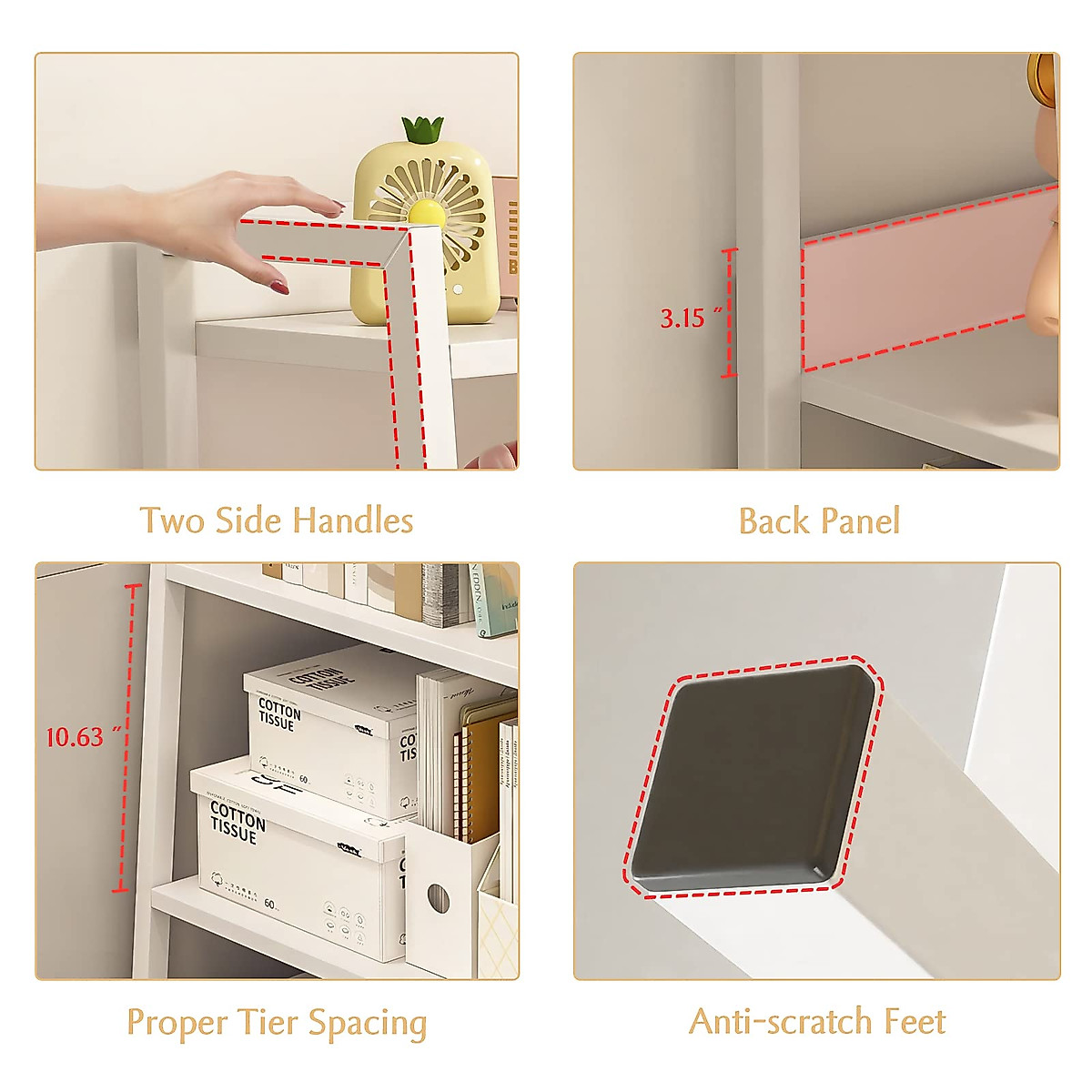 IOTXY 4-Tier Ladder Shelf Bookcase - Wooden Open Bookshelf with Metal Frame, Display Rack for Living Room, Bedroom, Kitchen, and Home Office, White
