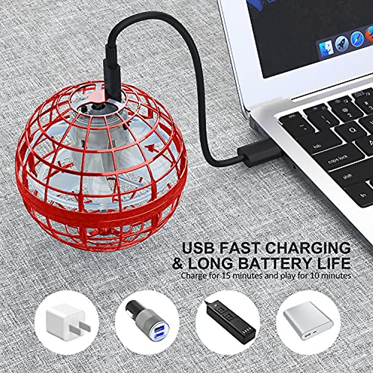 Flying Orb Ball Toys Soaring Hover Pro Boomerang Spinner Hand Controlled Mini Drone Globe Shape Spinning, Safe for Adults Kids Indoor Outdoor by Lematrix (Red)