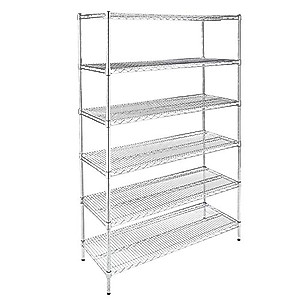 AmazonCommercial Heavy-Duty 6-Tier Steel Wire Shelving with Optional Wheels, NSF Certified, Chrome, 18" D x 48" W x 75" H (76'' H with wheels)
