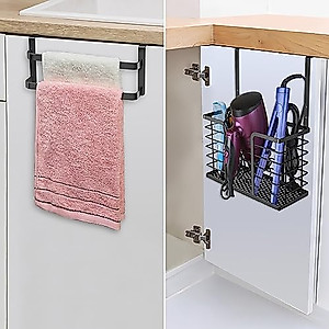 Hair Dryer Holder with Over The Cabinet Door Towel Bar,Hair Tool Organizer for Bathroom Cabinet Door Storage Organizer,Adjustable Height 3-in-1 Blow Dryer Holder,Flat Irons,Curling Irons Organizer