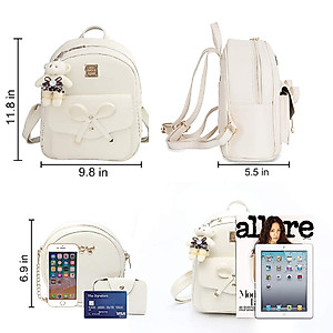 ZGWJ Mini Leather Backpack Purse Bowknot Small Backpack Cute Casual Travel Daypacks for Women(3-Pieces) Beige