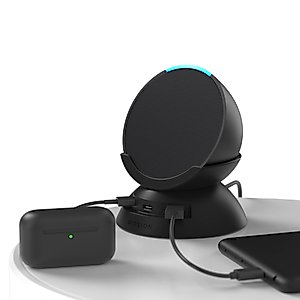 Echo Pop Bundle: Includes Echo Pop | Charcoal & Made For Amazon Stand with USB-C and USB-A charging ports | Charcoal