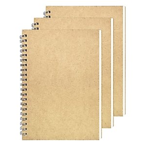 DSTELIN Blank Spiral Notebook, 3-Pack, Soft Cover, Sketch book, 100 Pages / 50 Sheets, 7.5 inch x 5.1 inch, 100GSM, (Brown)