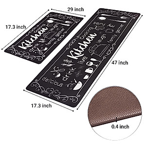 FRAMICS Kitchen Rugs and Mats Cushioned Anti-Fatigue Kitchen Rug, Waterproof Non-Slip Kitchen Mats and Rugs, Dark Brown Memory Foam Kitchen Floor Mat for Home Office Laundry, 17 x 47 + 17 x 30 Inch