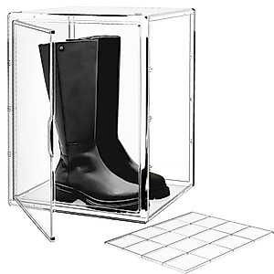 IYINIYI 15.75''x11.81''x9.84'' XX-Large Clear Shoe Storage Boxes with Divider, Stackable Plastic Boot Boxes with Magnetic Door, Acrylic display case Box with Lids for Sneaker Purses Handbags Books (3)