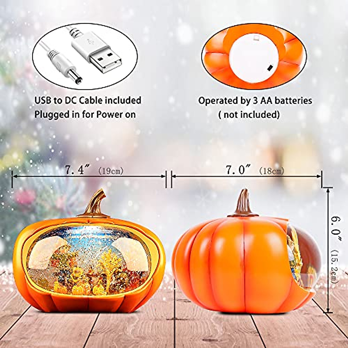 Thanksgiving Decoration Pumpkin, Christmas Snow Globe with Swirling Glitter, Pumpkin Table Accent for Fall Harvest Christmas/Winter Decorations, Thanksgiving Pumpkin Fall Harvest for Home Decor