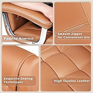 PUKAMI Home Office Desk Chair with Spring Seat,High Back Executive Office Chair,Ergonomic Computer Chair with Cushion Armrest,Height Adjustable Big and Tall PU Leather Chair with Lumbar Support(Khaki)