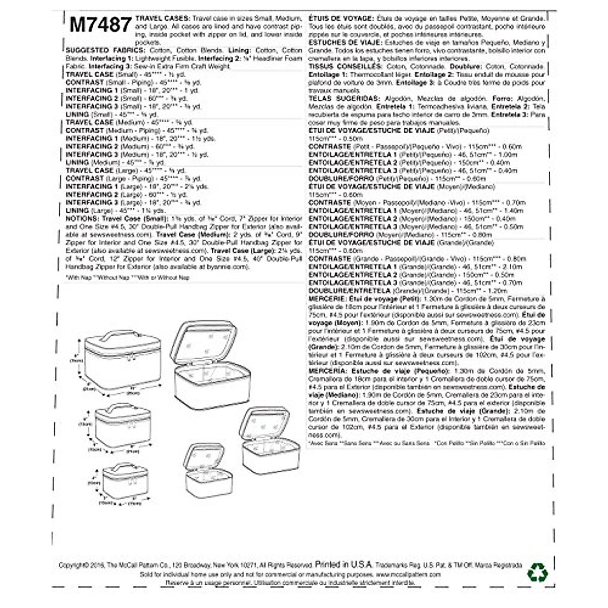 McCall Patterns Travel Cases in Three Sizes Sewing Pattern