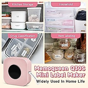 Memoqueen Label Makers Machine with 3 Tapes Q30S Handheld Bluetooth Mini Sticker Thermal Label Printer, Easy-to-Use for Home Office Organization, Rich Icon Font Multiple Templates,Pink