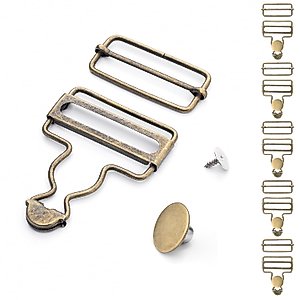 6 Sets Metal Overalls Buckles, 1-1/2" Overall Replacement Clasp Clips with Adjustable Tri Glide Slide Buckle and Buttons for Jeans Suspender, Bib Pants DIY Sewing Accessories (Bronze)