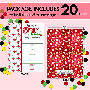 Strawberry Themed Birthday Party Invitations, 20 5x7 Fill In Cards with Twenty White Envelopes by AmandaCreation